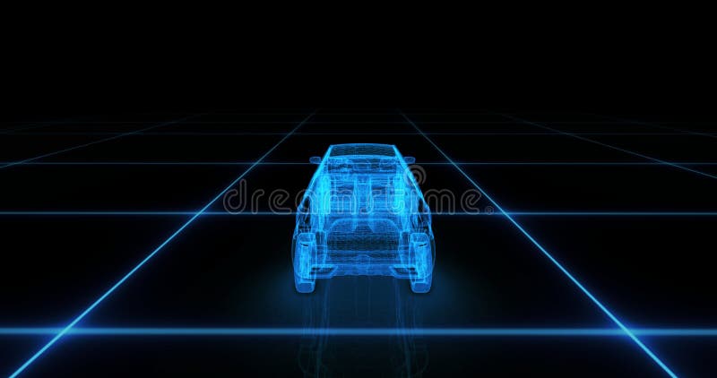 Sport Car Wire Model with Blue Neon Ob Black Background Stock Image ...
