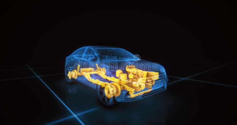 Sport Car Wire Model with Blue Neon Ob Black Background Stock Image ...