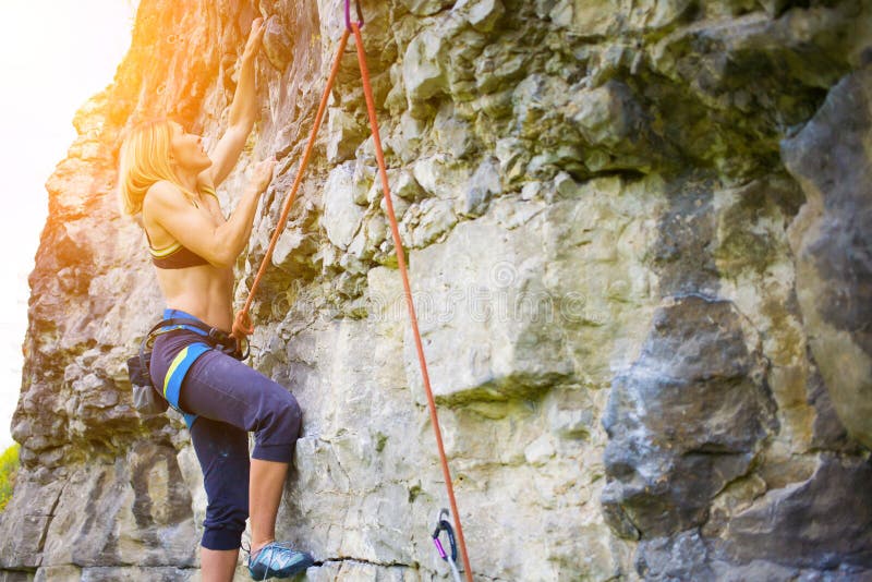 Sport climbing outdoors. stock photo. Image of height - 78860284