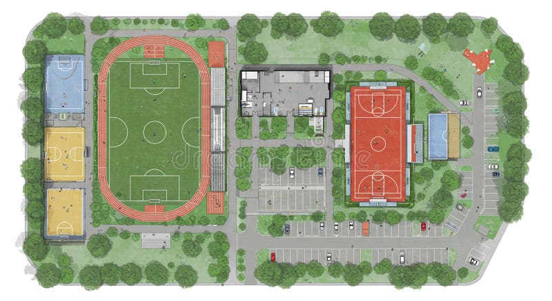 Sport Complex Layout Featuring Multiple Facilities. on the Left, Two ...