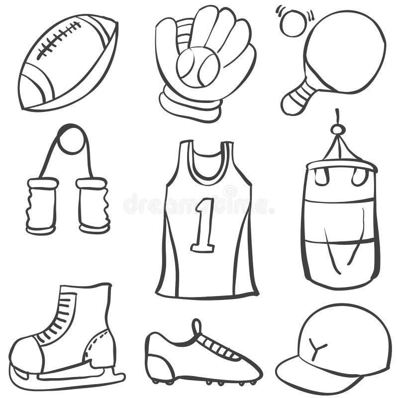 Sport Equipment Hand Draw Vector Art Doodles Stock Vector ...