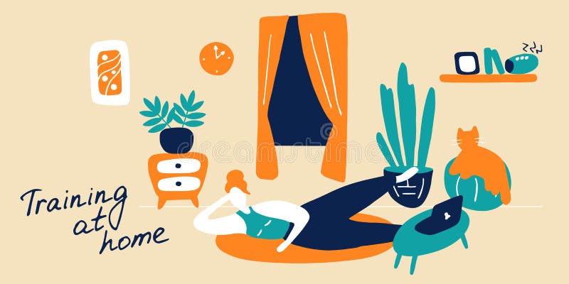 Sport Exercise and Physical Activity at Home. Young Woman Training ...