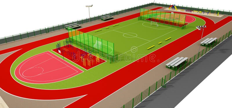 Sport Field 3d Model Isolated on White Stock Image - Illustration of ...