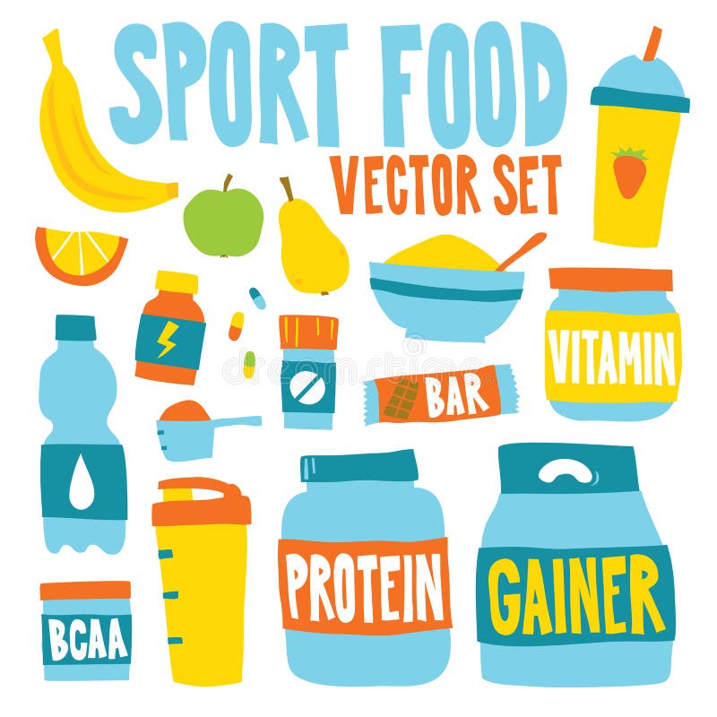 Sport Food Nutrition Objects Vector Illustration Isolated Set Stock ...