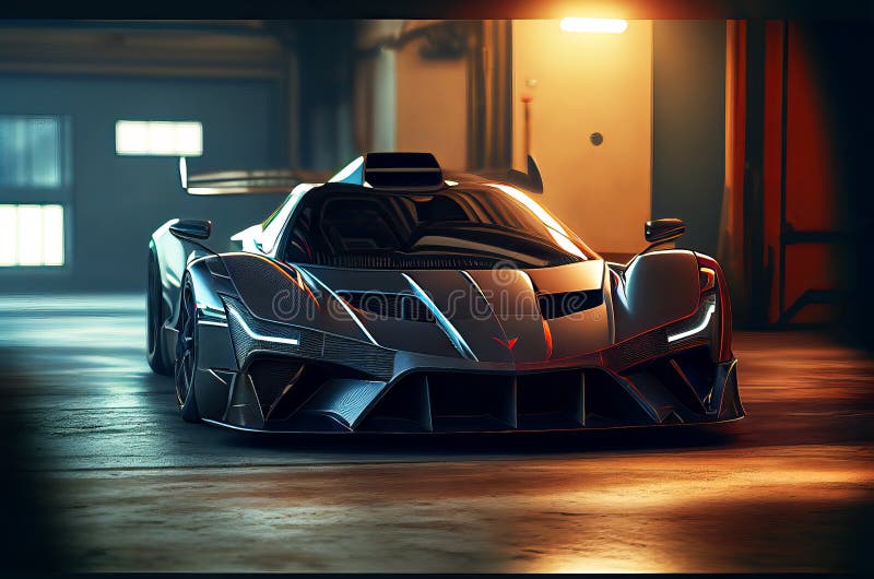 Sport Hypercar on the Street with Neon Lights Stock Illustration ...