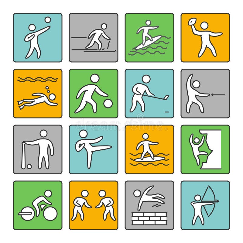 Set of Linear Shapes Popular Sports Athletes. Vector Icons. Stock ...