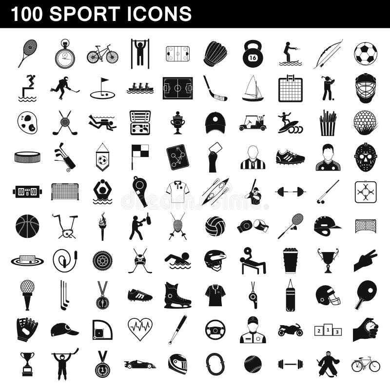 100 Sport Icons Set, Simple Style Stock Vector - Illustration of vector ...