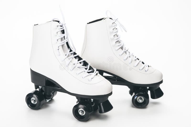 Sport Ideas. Pair of White Stylish Roller Skates on White Background ...