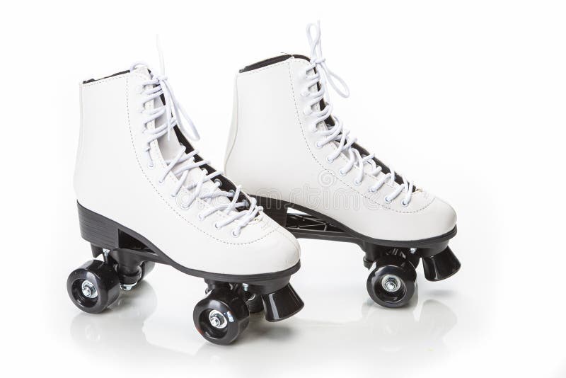 Sport Ideas. Pair of White Stylish Roller Skates on White Background ...