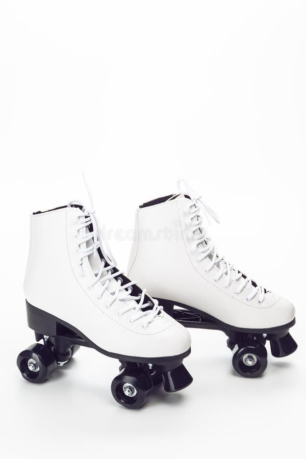 Sport Ideas. Pair of White Stylish Roller Skates on White Background ...