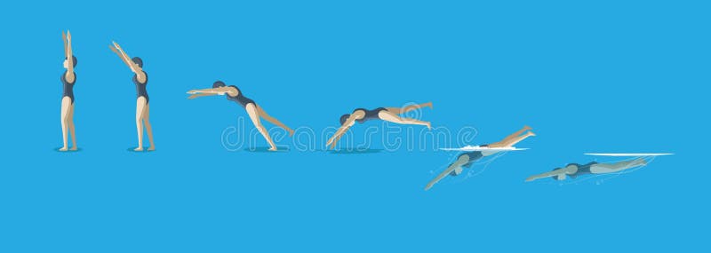 Swimming Jump Pool Sequence Cartoon Vector Illustration Stock Vector ...