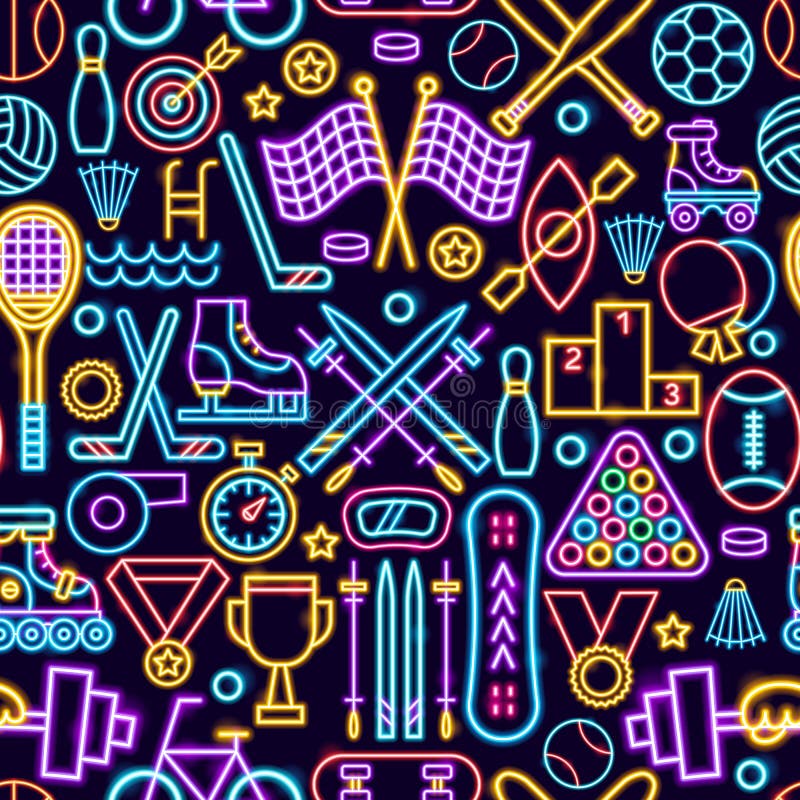 Sport Neon Seamless Pattern Stock Vector - Illustration of exercise ...
