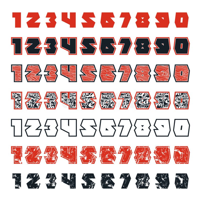 Sport Numbers with Contour and Texture Stock Vector - Illustration of ...