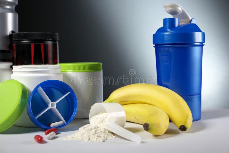 Sport Nutrition Supplement Containers with Shaker Stock Image - Image ...
