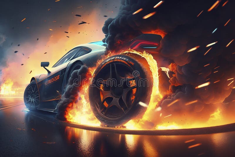Sport Racing Car with Tyre Burning, Created with Generative AI Stock ...