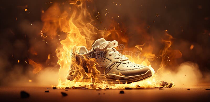 Sport Shoe in Flame, Sneaker Burning, Creative Ad for Banner Concept ...
