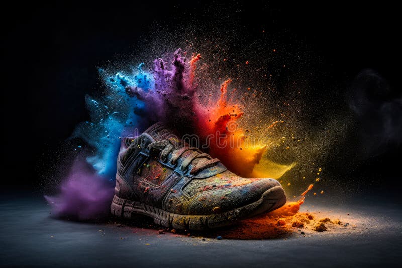 Sport Shoe with a Powerful Explosion of Mix Color Powder.AI Generated ...