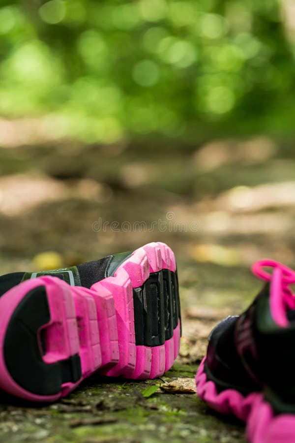 Sport Shoes in the Forest on a Footpath Stock Photo - Image of person ...