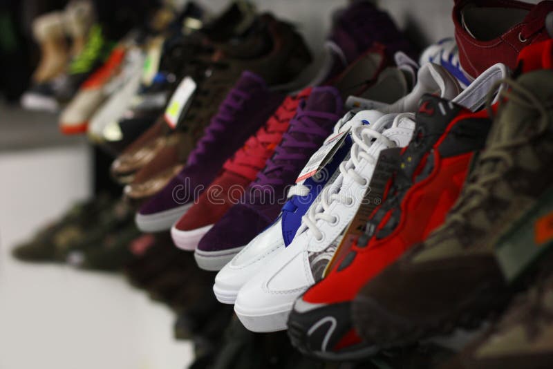 Sport Shoes in Multiple Colors on a Shop Shelf Stock Image - Image of ...