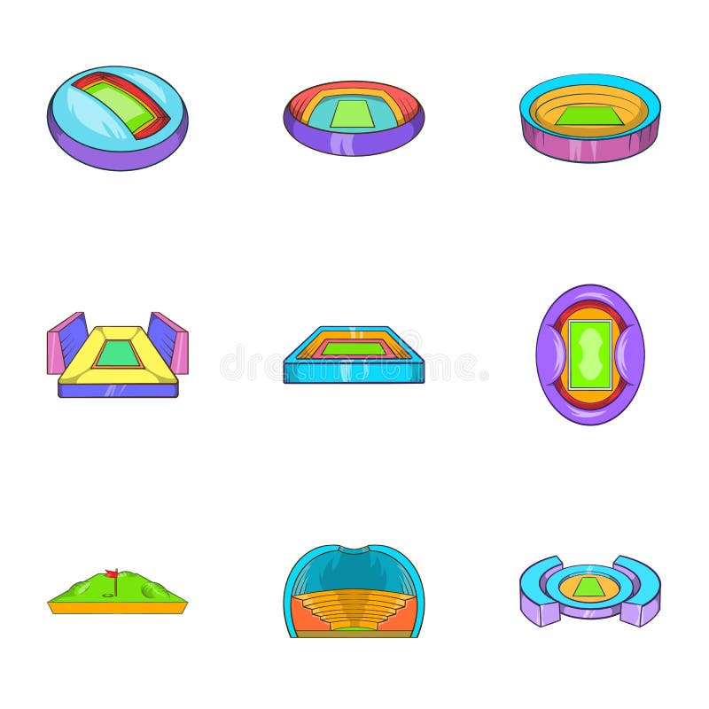 Sport Stadium Icons Set, Cartoon Style Stock Vector - Illustration of ...