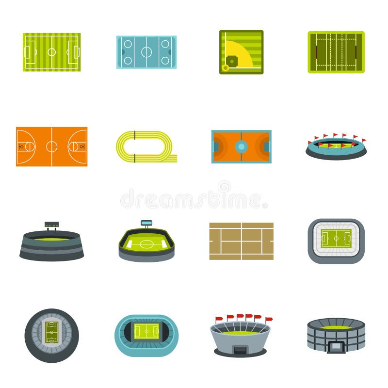Sport Stadium Icons Set, Flat Style Stock Vector - Illustration of ...