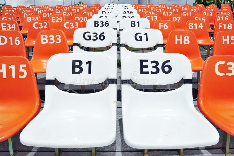 Sport Stadium Seat and Number Stock Photo - Image of plastic, orange ...