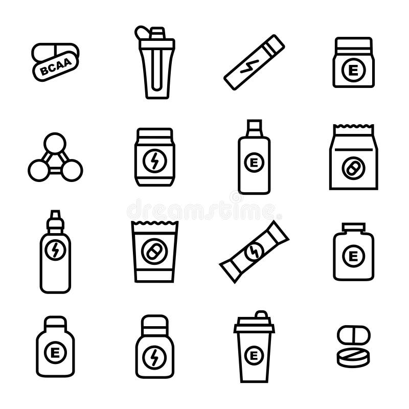 Sport Supplements Black Thin Line Icon Set. Vector Stock Vector ...