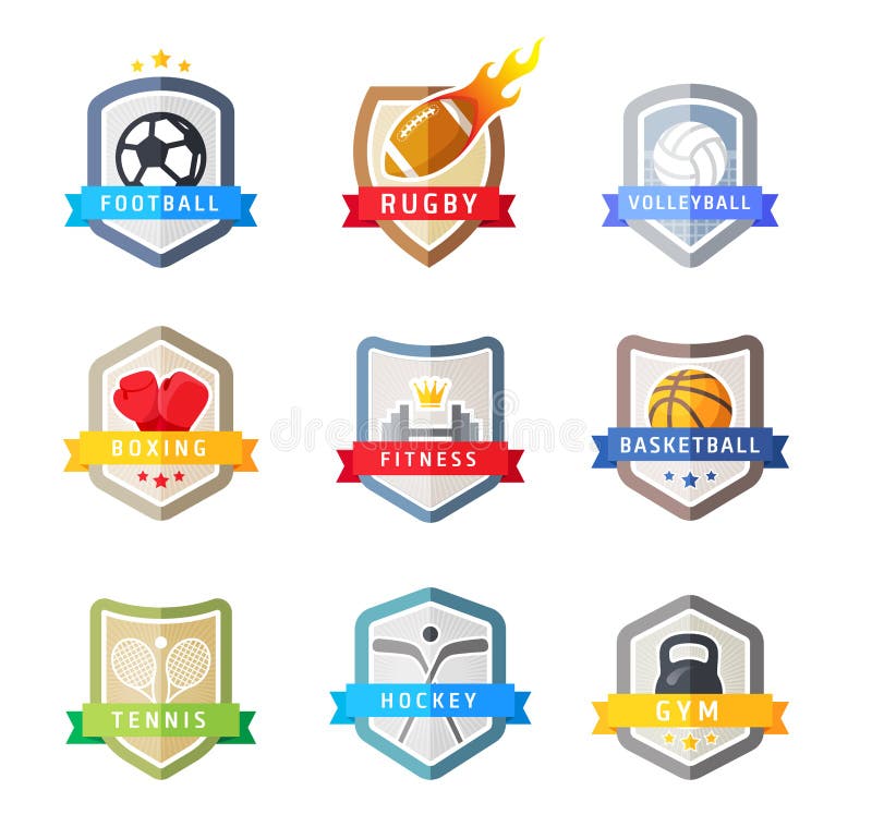 Sport Team Emblems Shields, Vector Set Stock Vector - Illustration of ...