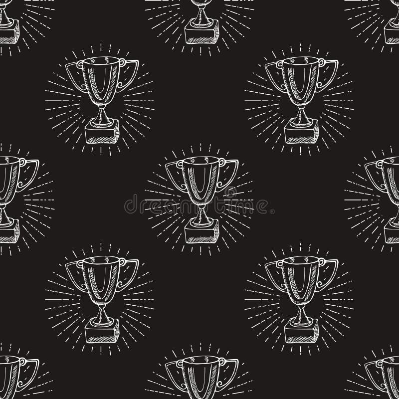 Sport Trophy Seamless Pattern Sketch Doodle. Hand Drawn Winners Prize ...