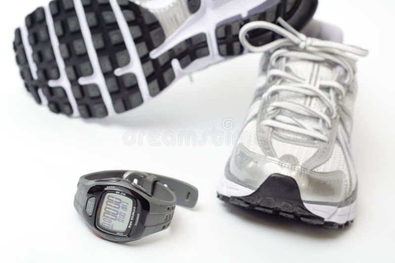 Sport Watch and Running Shoes Stock Photo - Image of monitor, foot ...