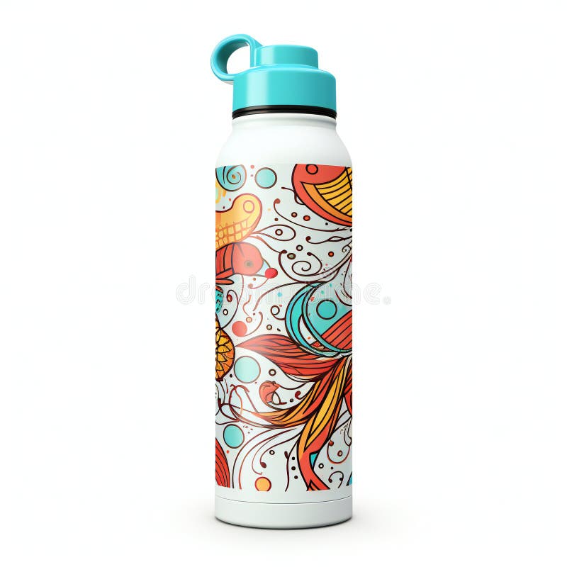 Sport Water Bottle with Abstract Pattern on White Background Stock ...