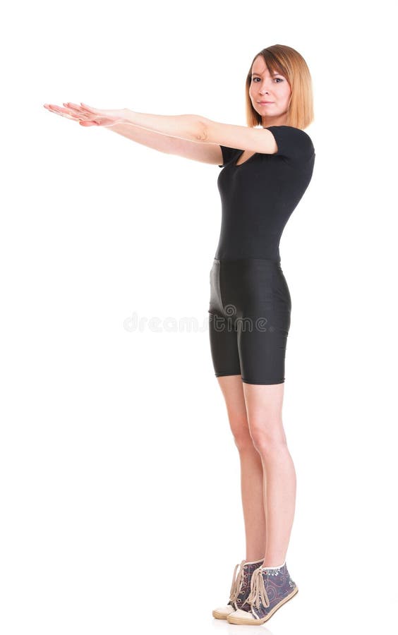Sport Young Woman Doing Exercise Isolated on White Stock Image - Image ...