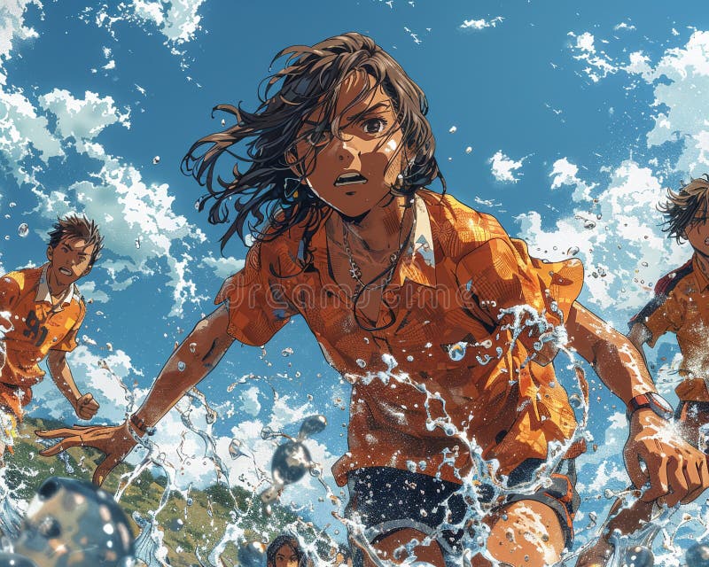 Sporting Anime Characters Competing with Superhuman Abilities Stock ...