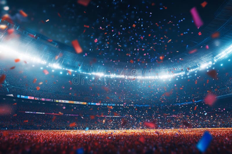 Sporting Event with Roaring Fans, Confetti Showering, Fans Cheering for ...
