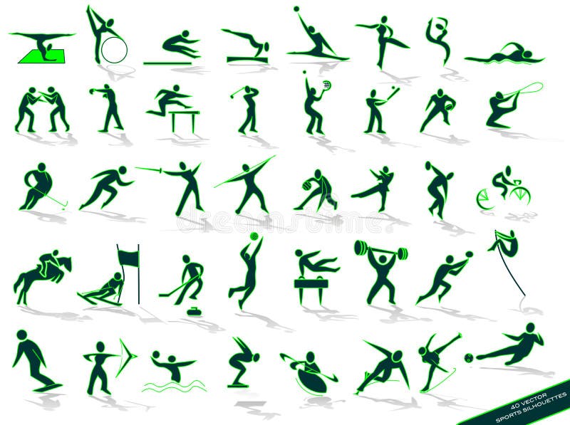 Sporting Green Silhouettes, Stock Vector - Illustration of athletic ...