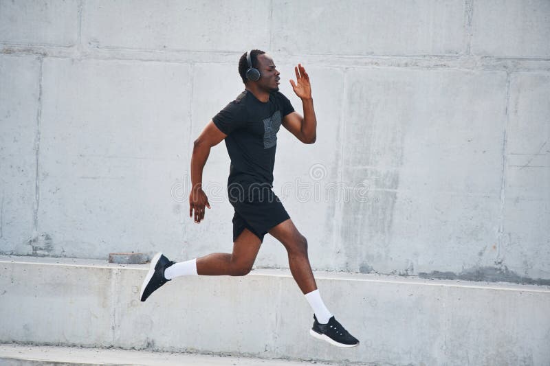 Sportive Black Man is Running, Morning Routine Stock Photo - Image of ...