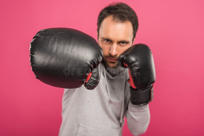 Sportive Boxer Training in Box Gloves, Isolated Stock Photo - Image of ...