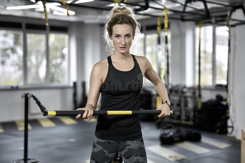 Sportive Girl Does Exercise in Gym Stock Image - Image of rope ...