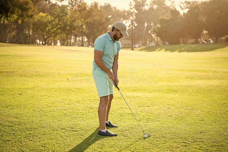 Sportive Man Playing Golf Game on Green Grass, Sport Game Stock Photo ...