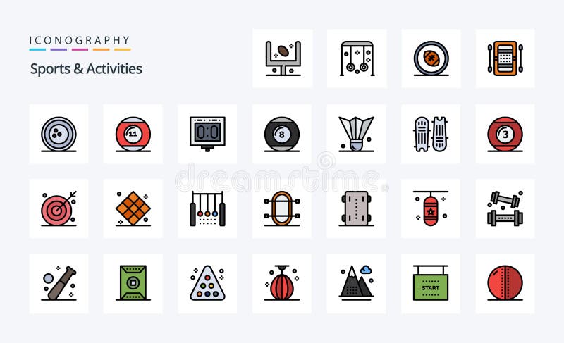 25 Sports Activities Line Filled Style Icon Pack Stock Vector ...