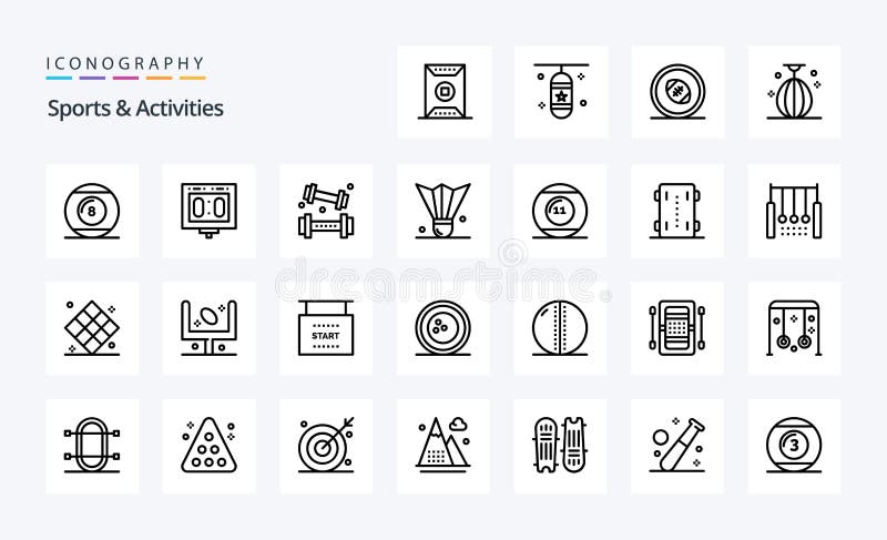 25 Sports Activities Line Icon Pack Stock Vector - Illustration of ...