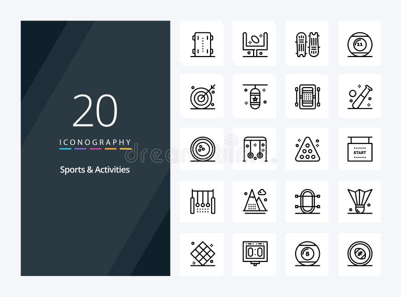 20 Sports Activities Outline Icon for Presentation Stock Vector ...