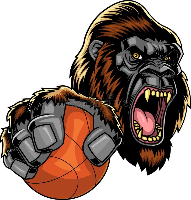 Angry Gorilla Holding Basketball Sports Mascot Logo Design Stock Vector ...