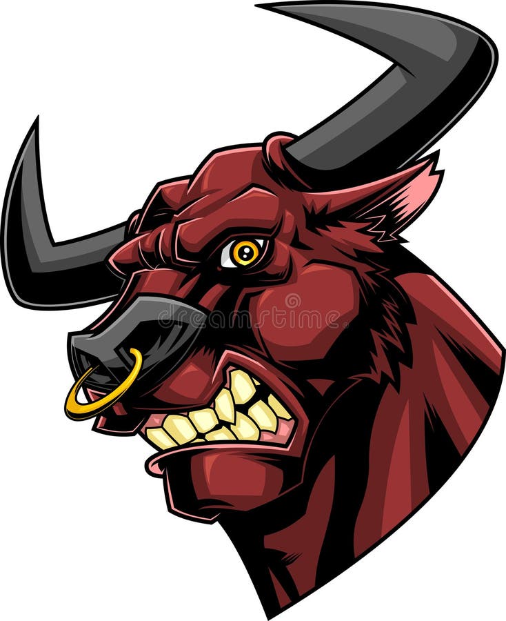 Angry Bull Mascot Head with Nose Ring and Fierce Expression Stock ...