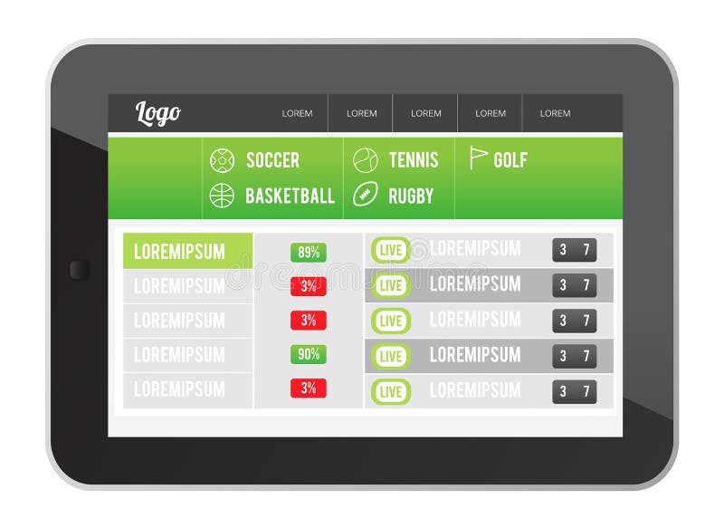 Sports App Interface on Tablet Screen Stock Vector - Illustration of ...