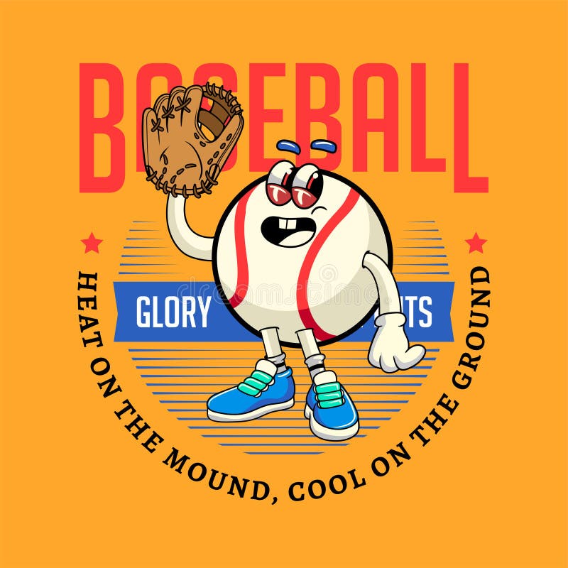 Cute Baseball Sports Mascot Cartoon Character in Vintage Style Stock ...