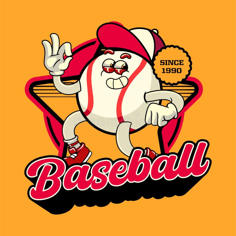 Happy Baseball Sports Mascot Cartoon Character in Vintage Style Stock ...