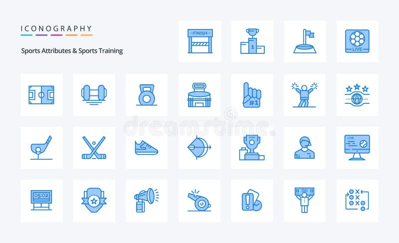 25 Sports Atributes and Sports Training Blue Icon Pack Stock Vector ...