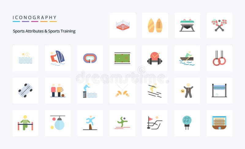 25 Sports Atributes and Sports Training Flat Color Icon Pack Stock ...