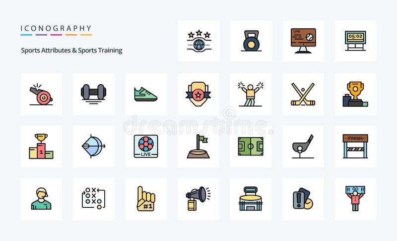 25 Sports Atributes and Sports Training Line Filled Style Icon Pack ...
